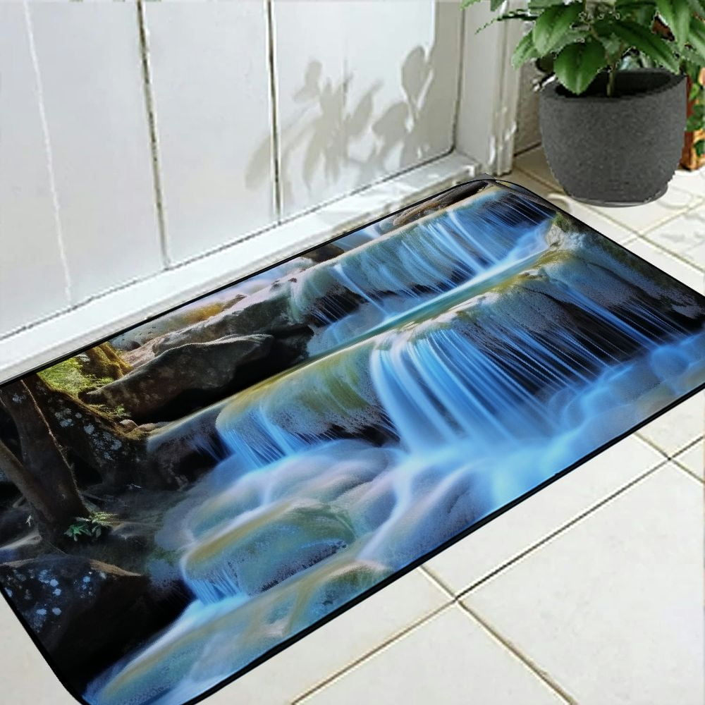 Shiartex Waterfall Forest Trees Felt Square Floor Mat Indoor Outdoor ...