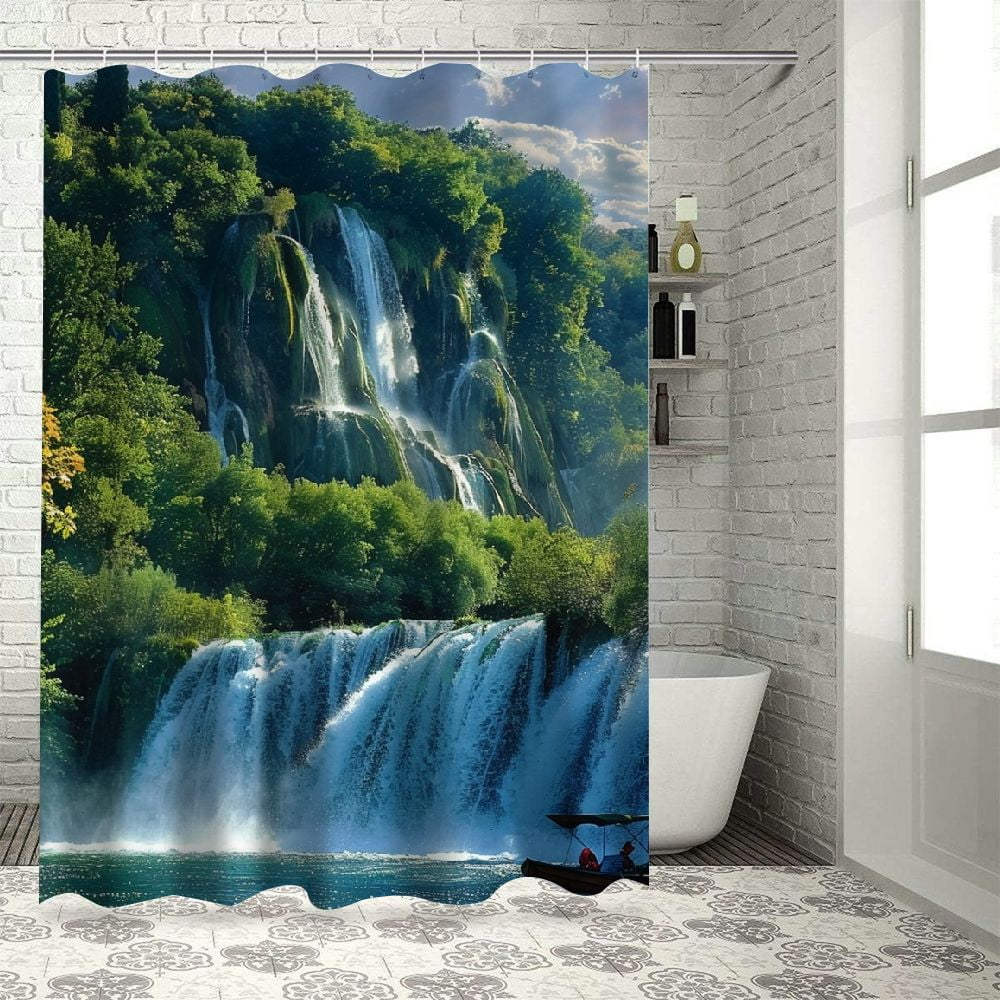 Shiartex Waterfall Shower Curtain, Scenic Waterfall on The River and ...