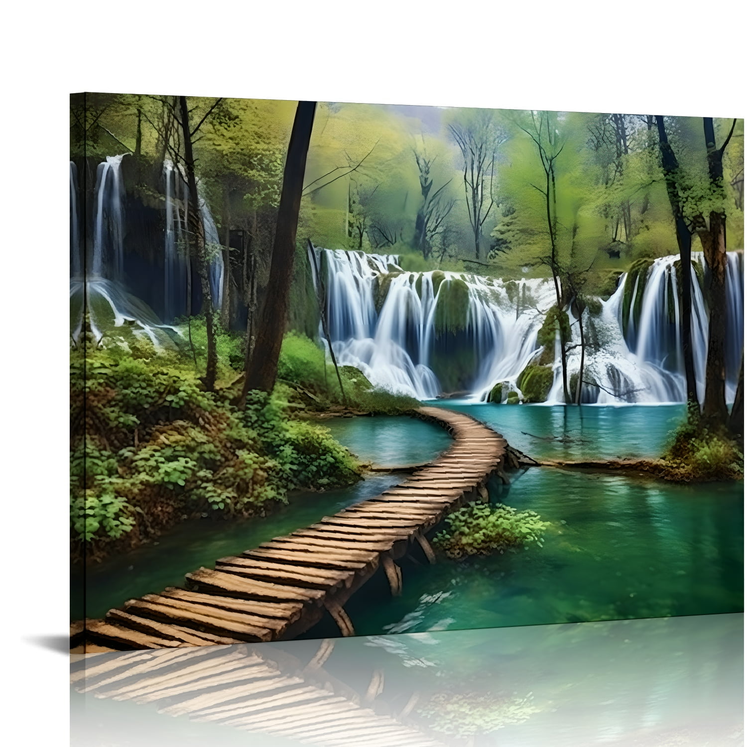 Shiartex Waterfall Wooden Path River Wall Decor Art Ready To Hang ...
