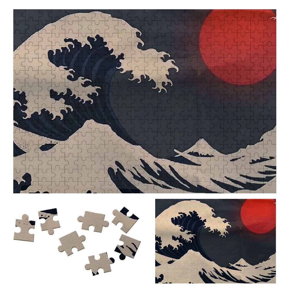 Shiartex Wave Red Sun Japanese Art Wooden Jigsaw Puzzle Challenging ...