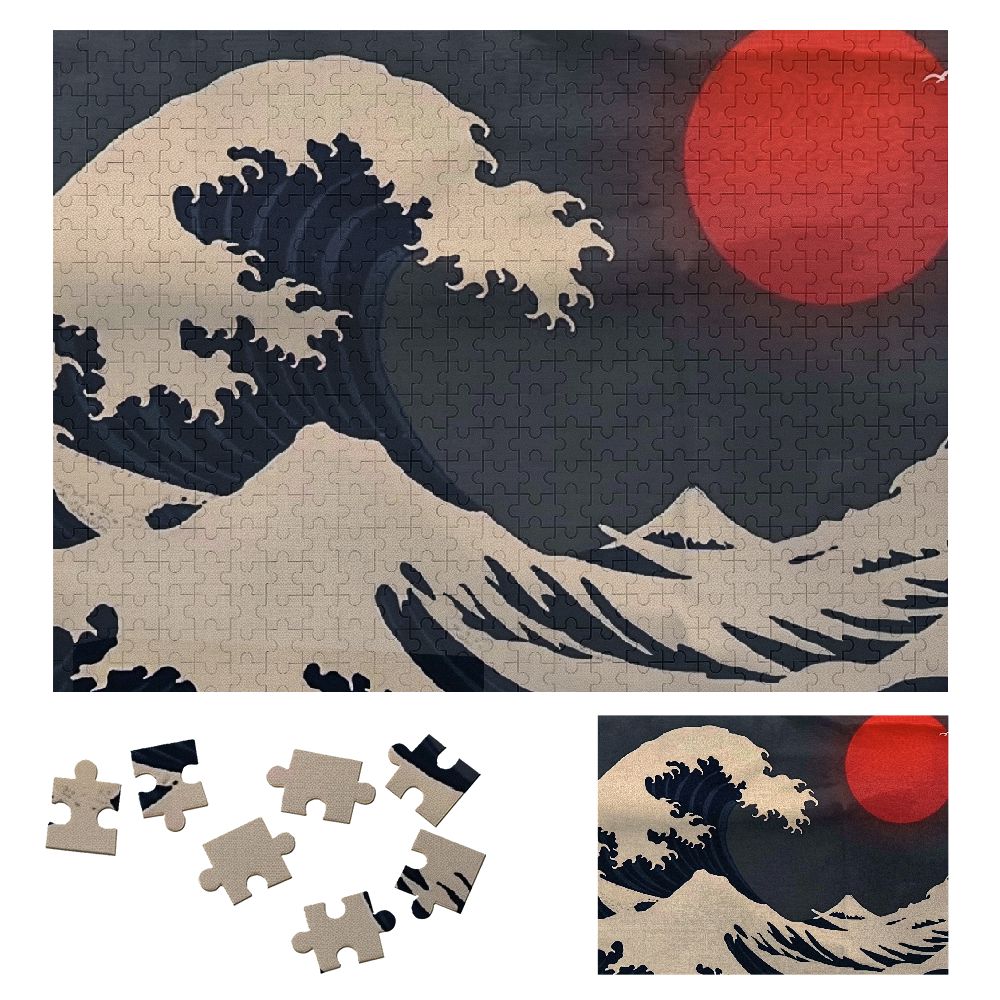 Shiartex Wave Red Sun Japanese Art Wooden Jigsaw Puzzle Challenging ...