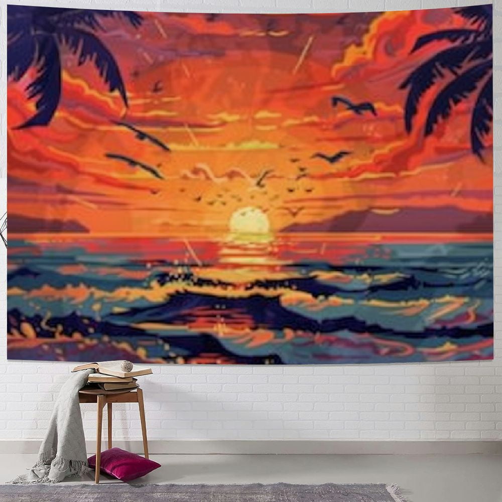 Shiartex Wave Tapestry Trippy Sun Tapestry Neon Palm Tree Wall Tapestry ...