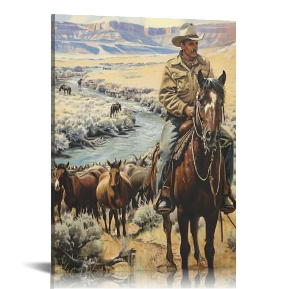 Shiartex Western Cowboy Canvas Wall Art Prints Vintage Posters American ...