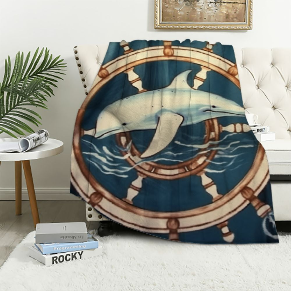 Shiartex Whale Nautical Anchor Blanket Gifts - Ocean Theme Animal Navy ...
