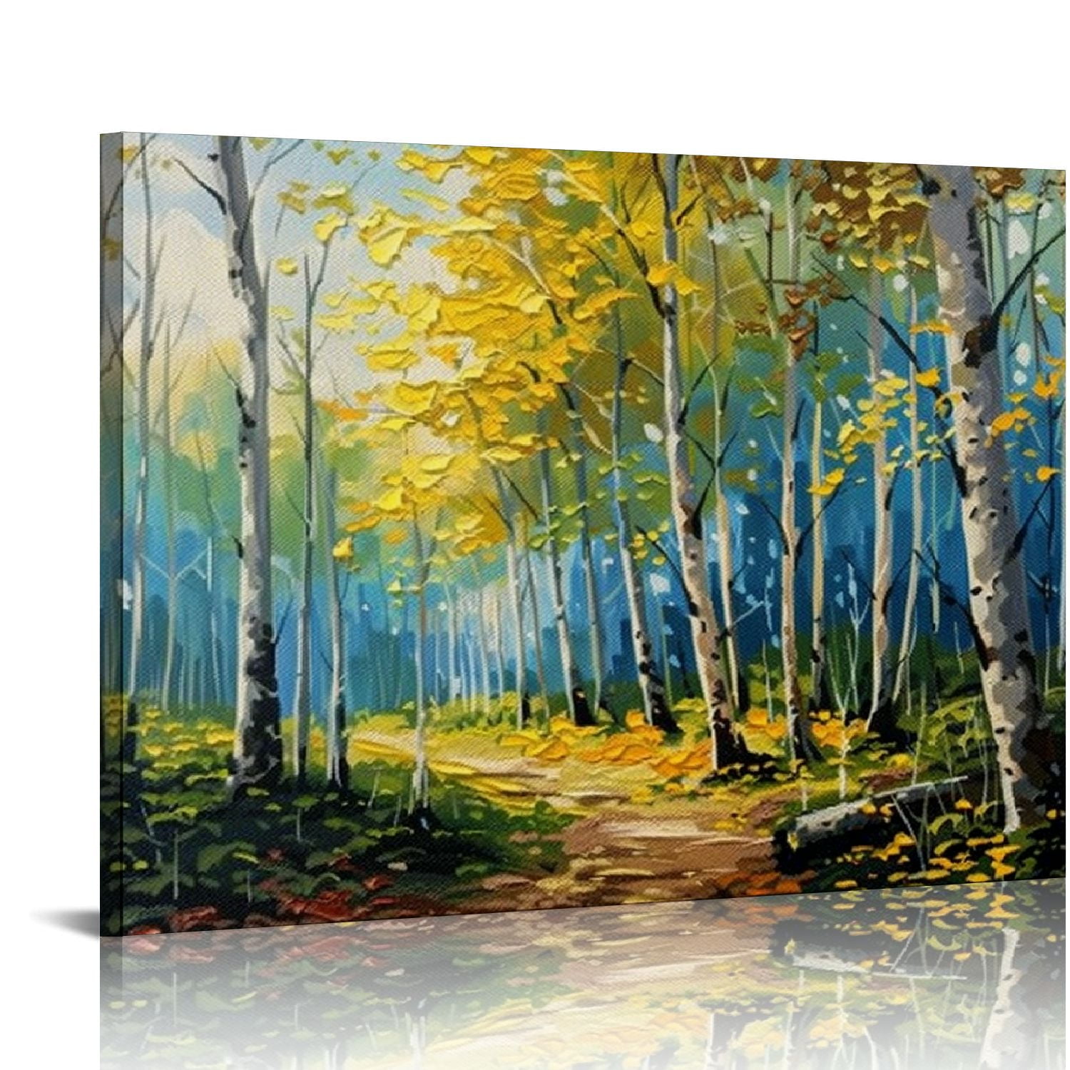 Shiartex White Birch Tree Canvas Wall Art Yellow Forest Painting ...