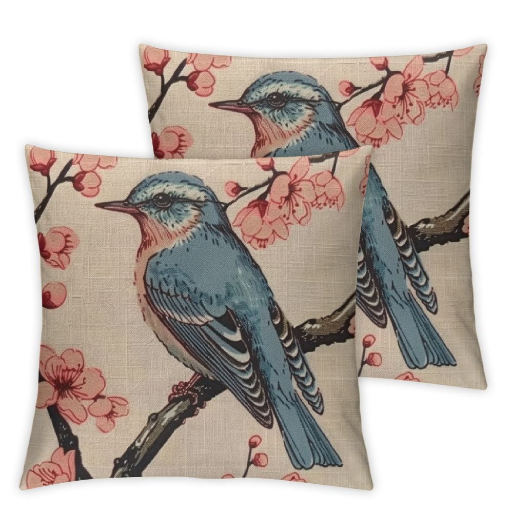 Shiartex White-Eared Blue Bird Throw Pillow Covers Farmhouse 2pcs ...