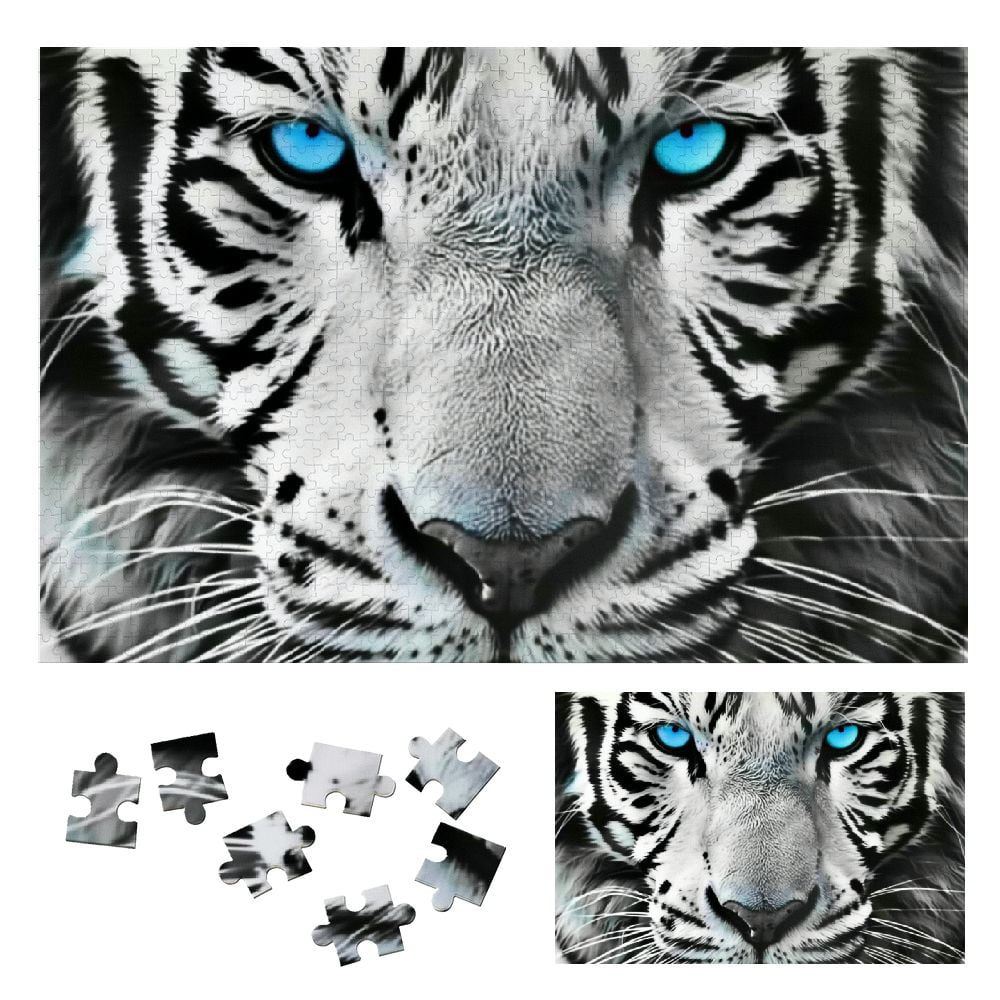 Shiartex White Tiger Print Wooden Jigsaw Puzzle Challenging Difficult ...
