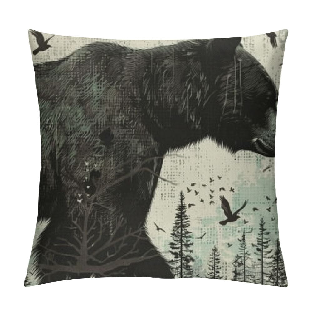 Shiartex Wild Bear Throw Pillow Cover Rustic Pine Trees Pillow Cover ...