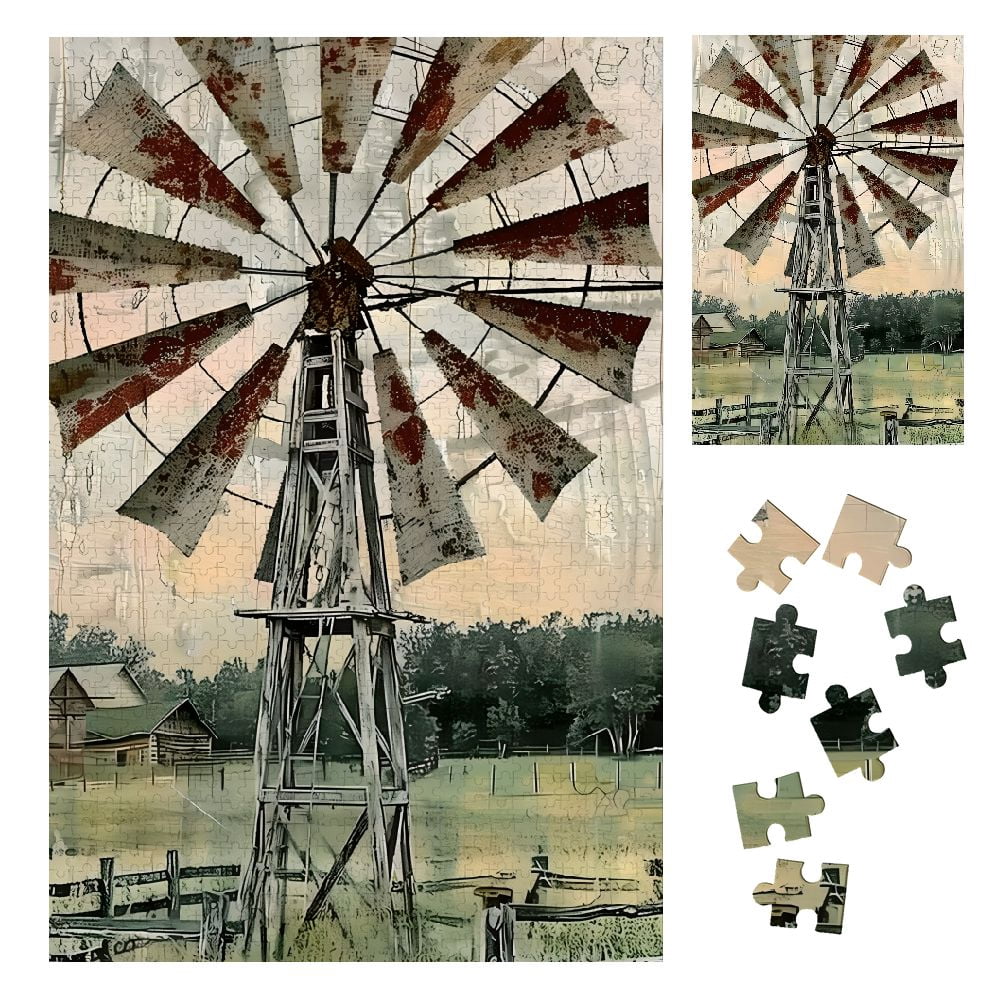 Shiartex Windmill Barn Folk Art Wooden Jigsaw Puzzle Vertical ...