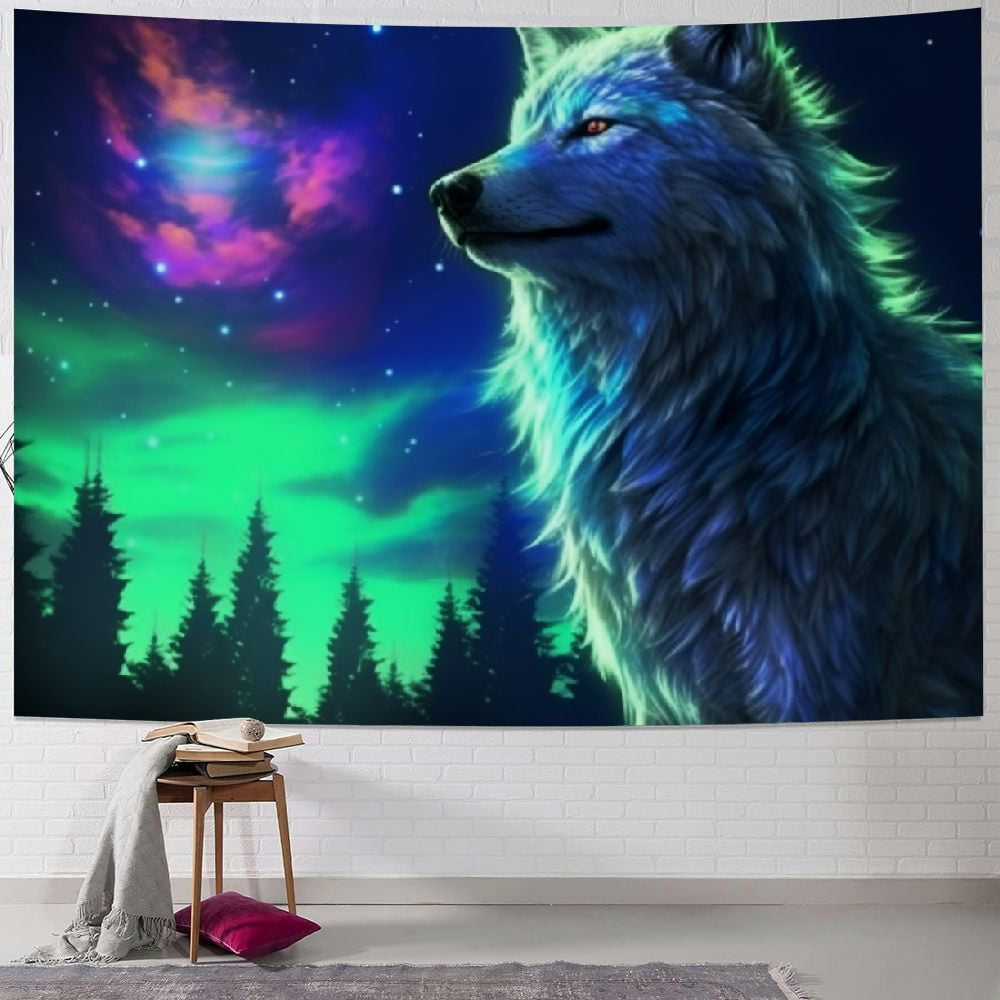 Shiartex Wolf Moon Tapestry,Wolf Poster Tapestry Wall Hanging, Purple ...