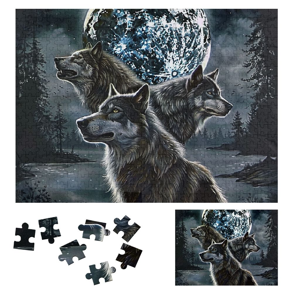 Shiartex Wolves Full Moon Gothic Art Wooden Jigsaw Puzzle, Impossible ...