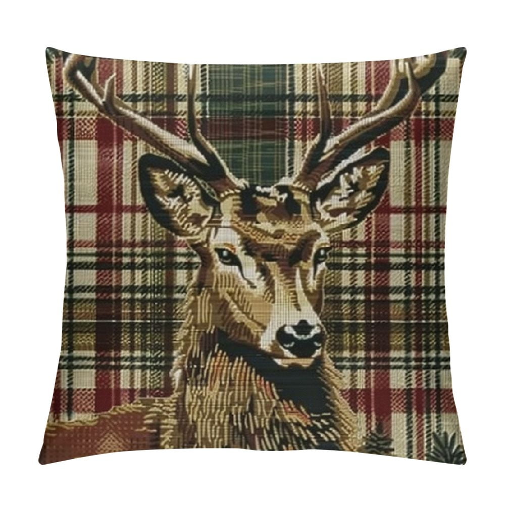 Shiartex Woodland Animals Pillow Cover,Lodge Cabin Checkered Buffalo ...