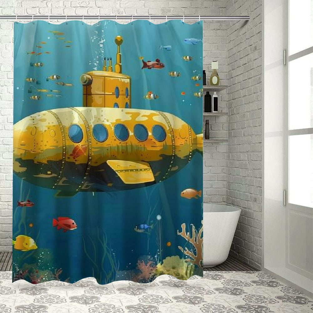 Shiartex Yellow Submarine Stall Shower Curtain, Coral Reef Colorful ...
