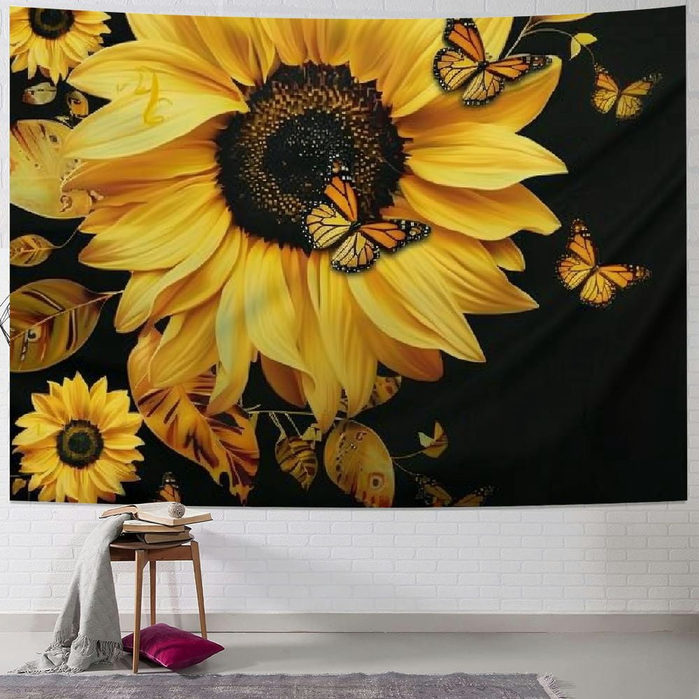 Shiartex Yellow Tapestry Sunflower Decor Rustic Wall Decor Black ...