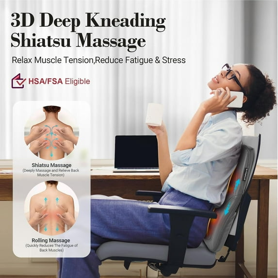Shiatsu Back Massager Eligible HSA, 4D Deep Tissue Kneading & Up Down ...