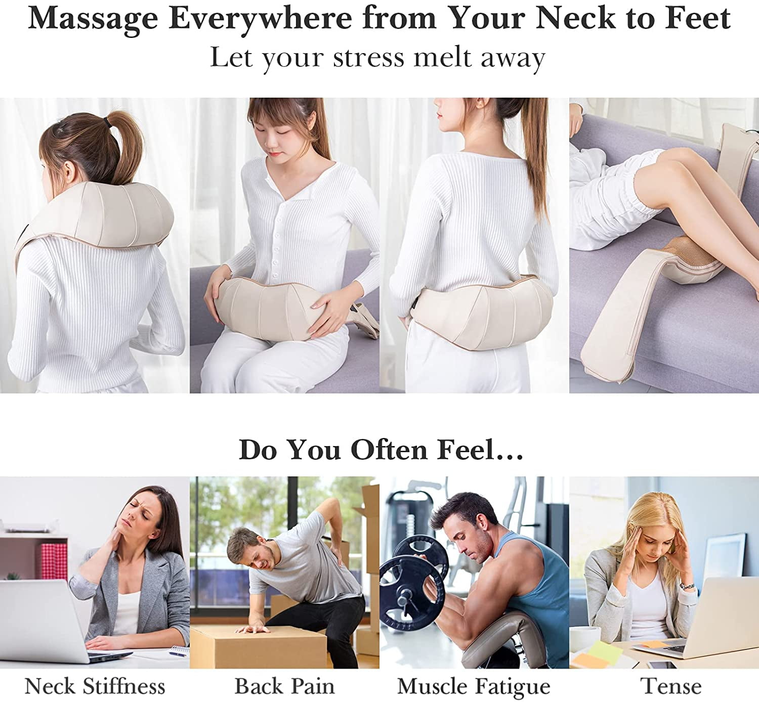 Shiatsu Neck Shoulder Back Massager with Heat - Electric Deep Tissue 3D ...