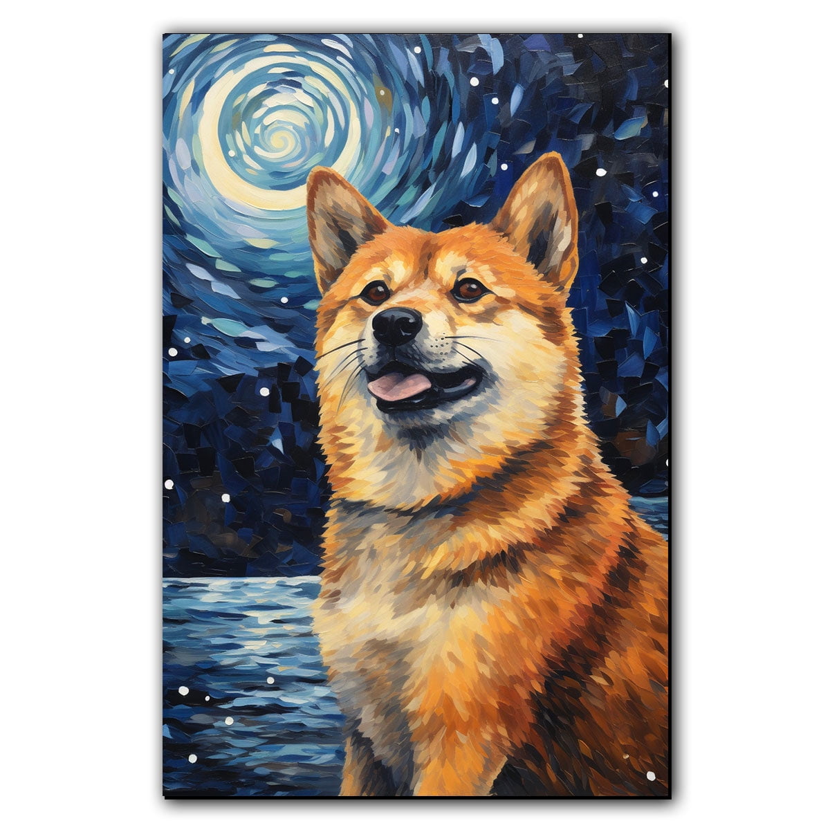 Shiba Inu Art Starry Night Canvas Print of Van Gogh Oil Paintings ...