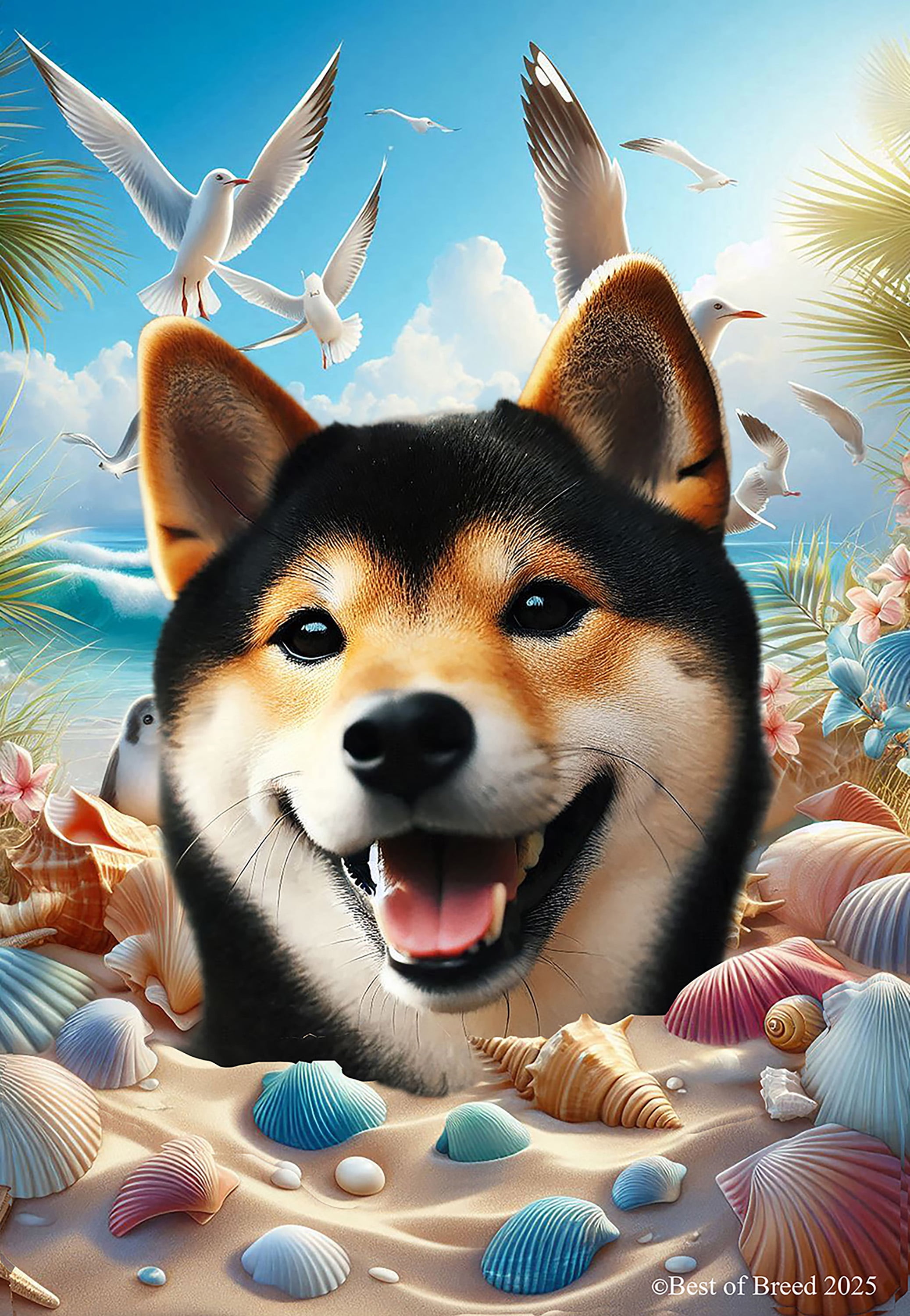 Shiba Inu B/T - Best of Breed Summer Beach Outdoor Garden Flag 12" x 17 ...