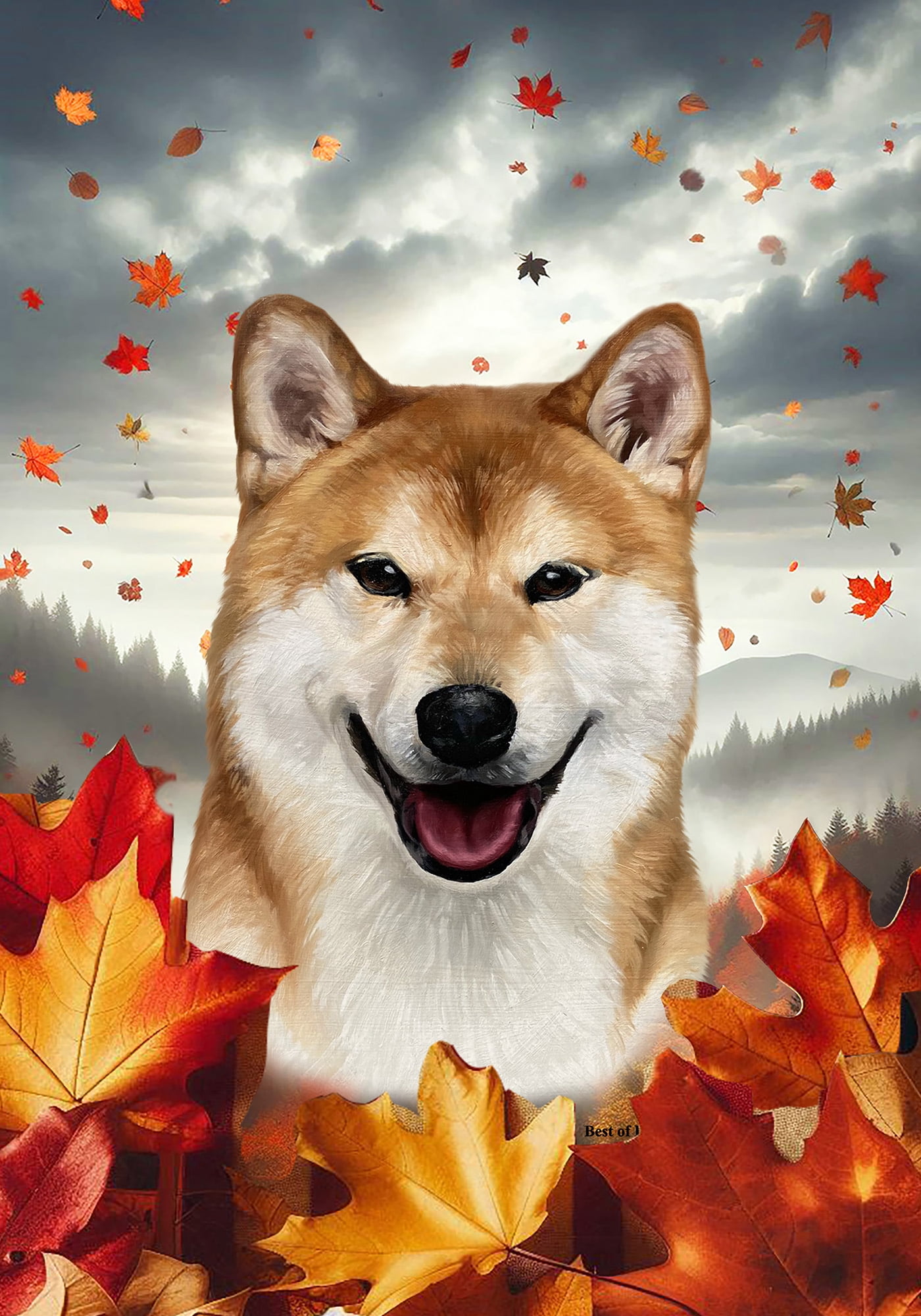 Shiba Inu - Best of Breed Fall Leaves Outdoor Garden Flag 12" x 17 ...