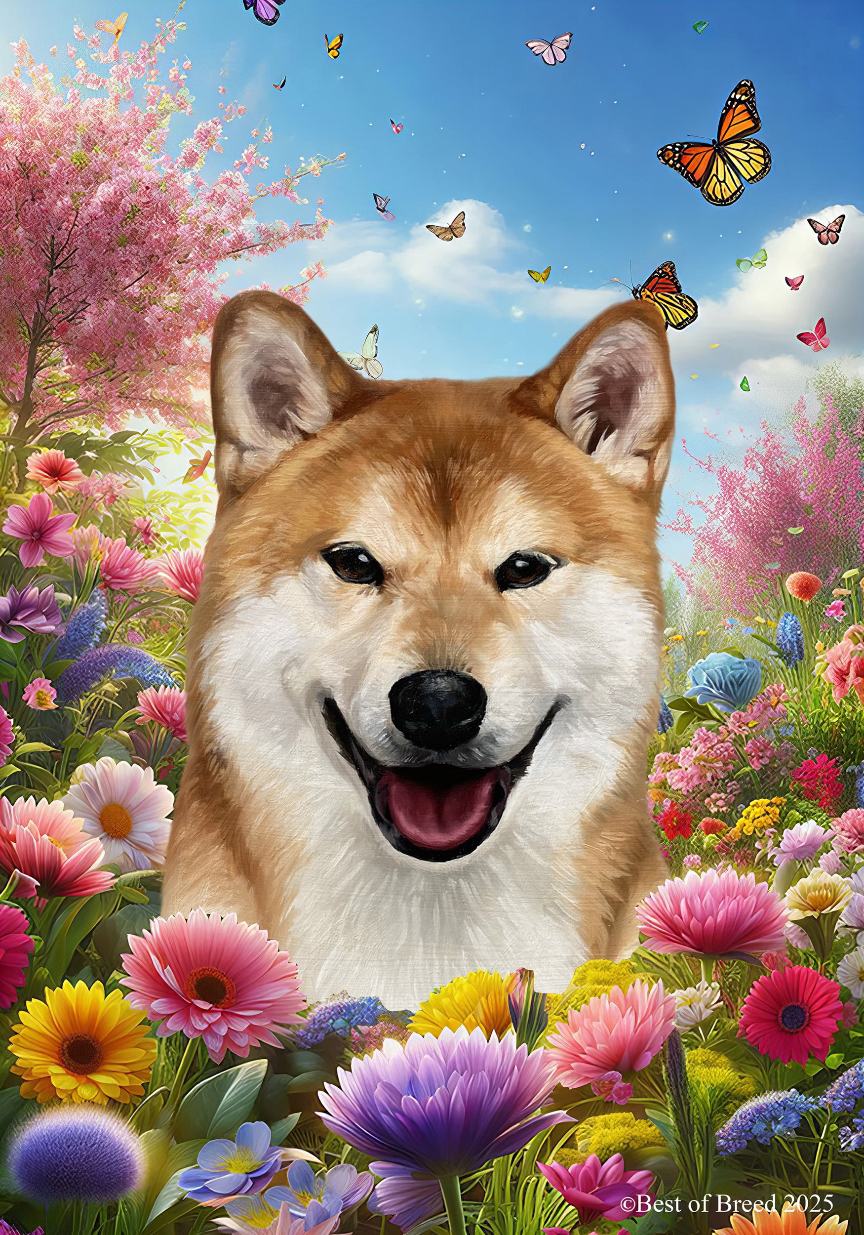 Shiba Inu - Best of Breed Spring Butterfly Outdoor Garden Flag 12" x 17 ...