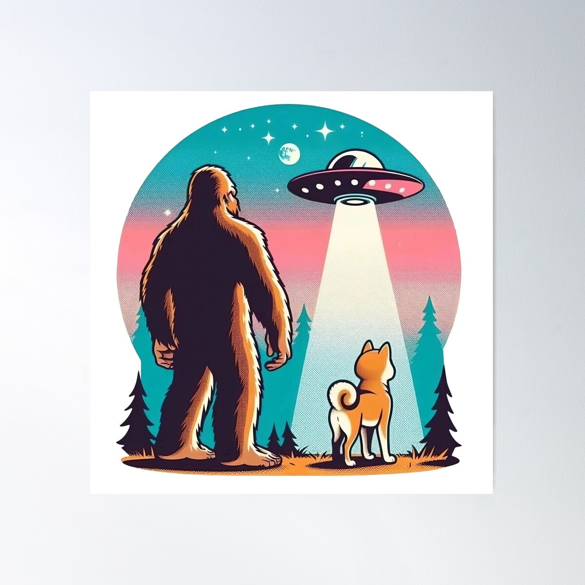 Shiba Inu Bigfoot Sasquatch Ufo Poster Wall Art, Modern Wall Decor For ...