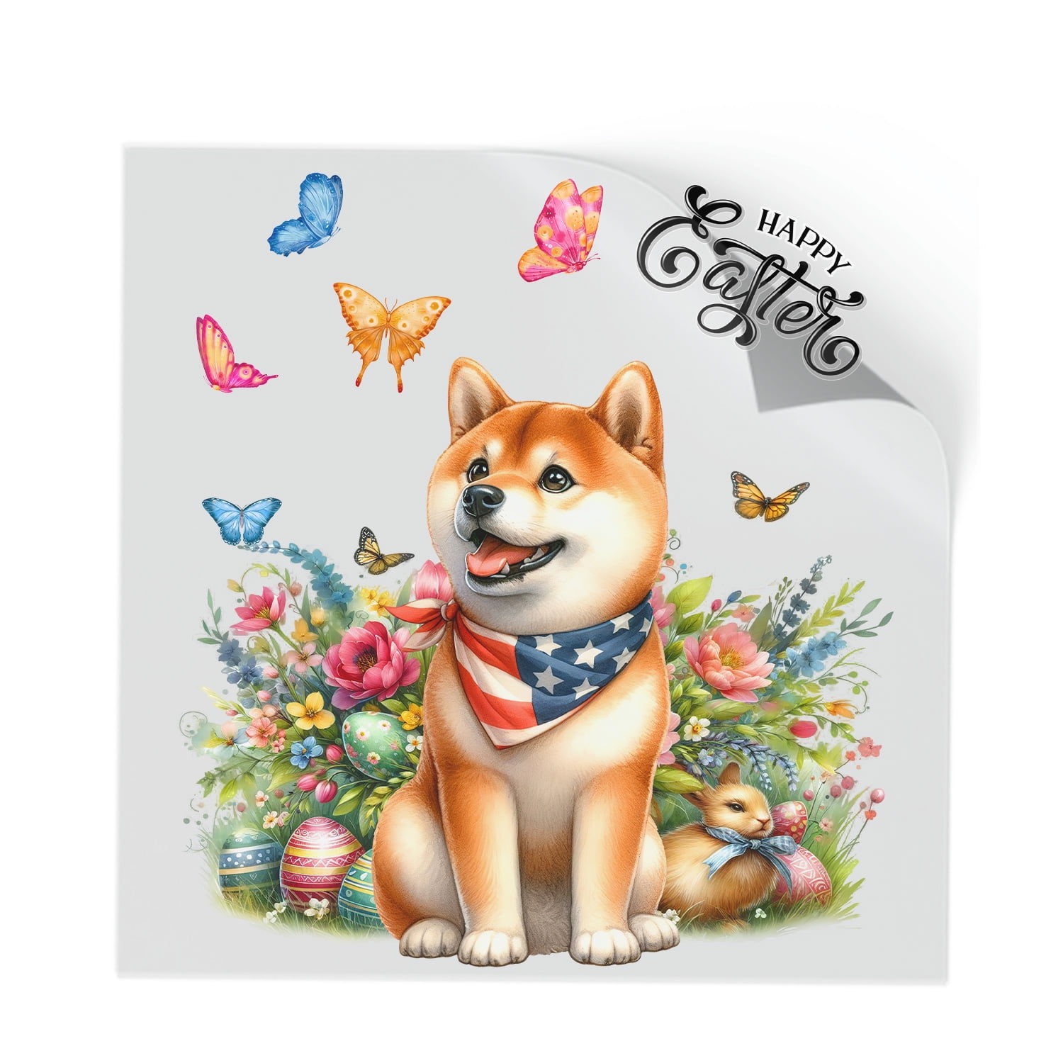 Shiba Inu Celebrates Spring and Enjoys a Happy Easter Cutout Transfer ...