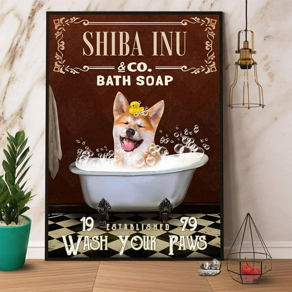 Shiba Inu & Co. Bath Soap Wash Your Paws Dog Satin Poster Wall Art ...