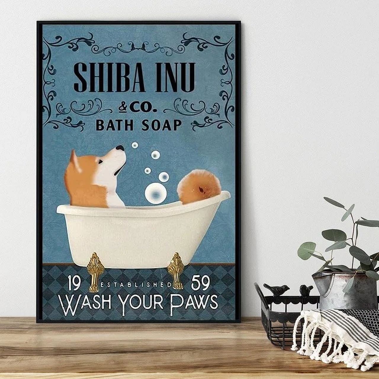 Shiba Inu Co Bath Soap Wash Your Paws Poster Home Decor, Vintage Art ...