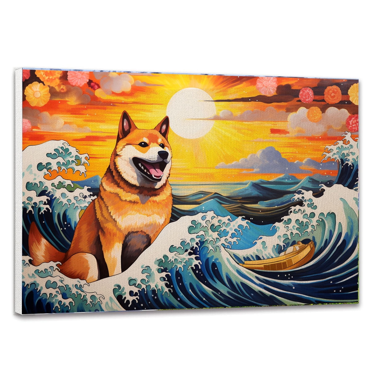 Shiba Inu Dog Art Canvas Prints Wall Art Ocean Beach Picture Paintings ...
