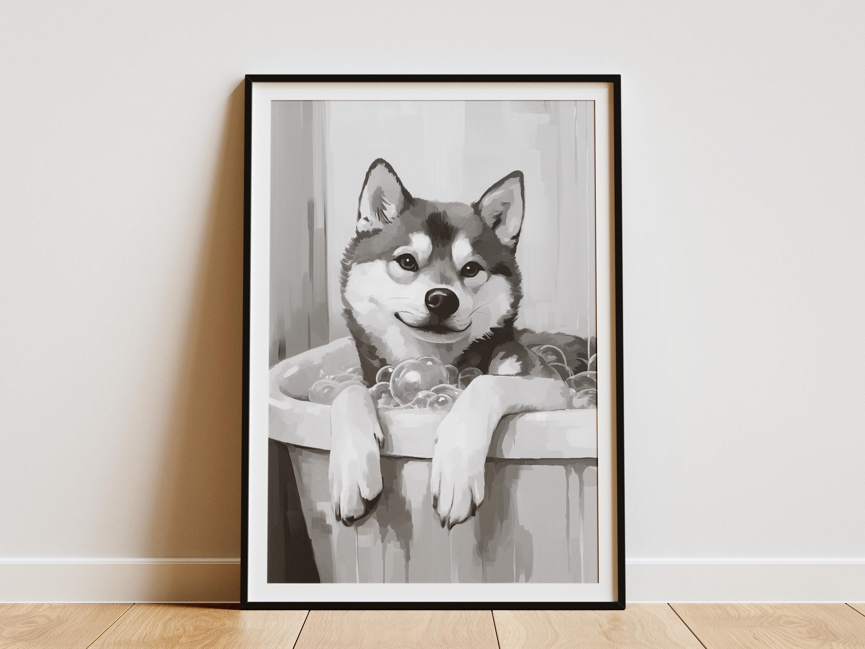 Shiba Inu Dog Bath Bubbles Art Print Funny Animal Poster Bathroom Wall ...