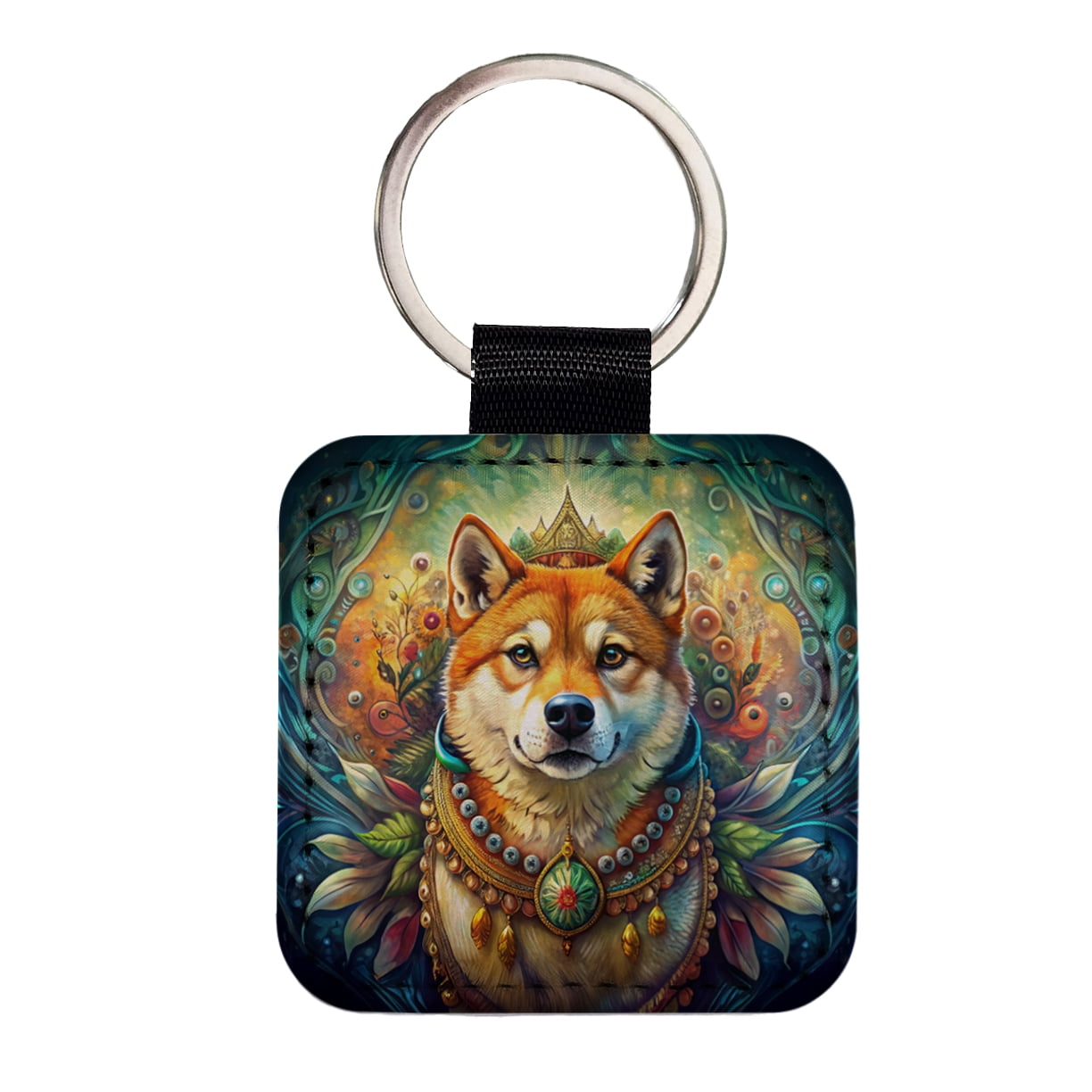 Shiba Inu Dog Bohemian Art Faux Leather Square Keychain - Walmart.com