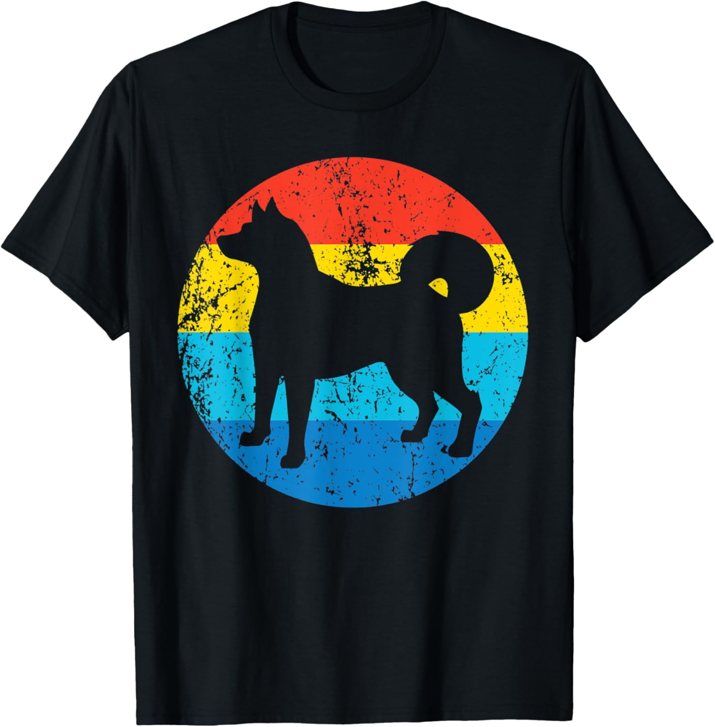 Shiba Inu Dog Breed Silhouette Retro 1970's Circle T-Shirt men and ...