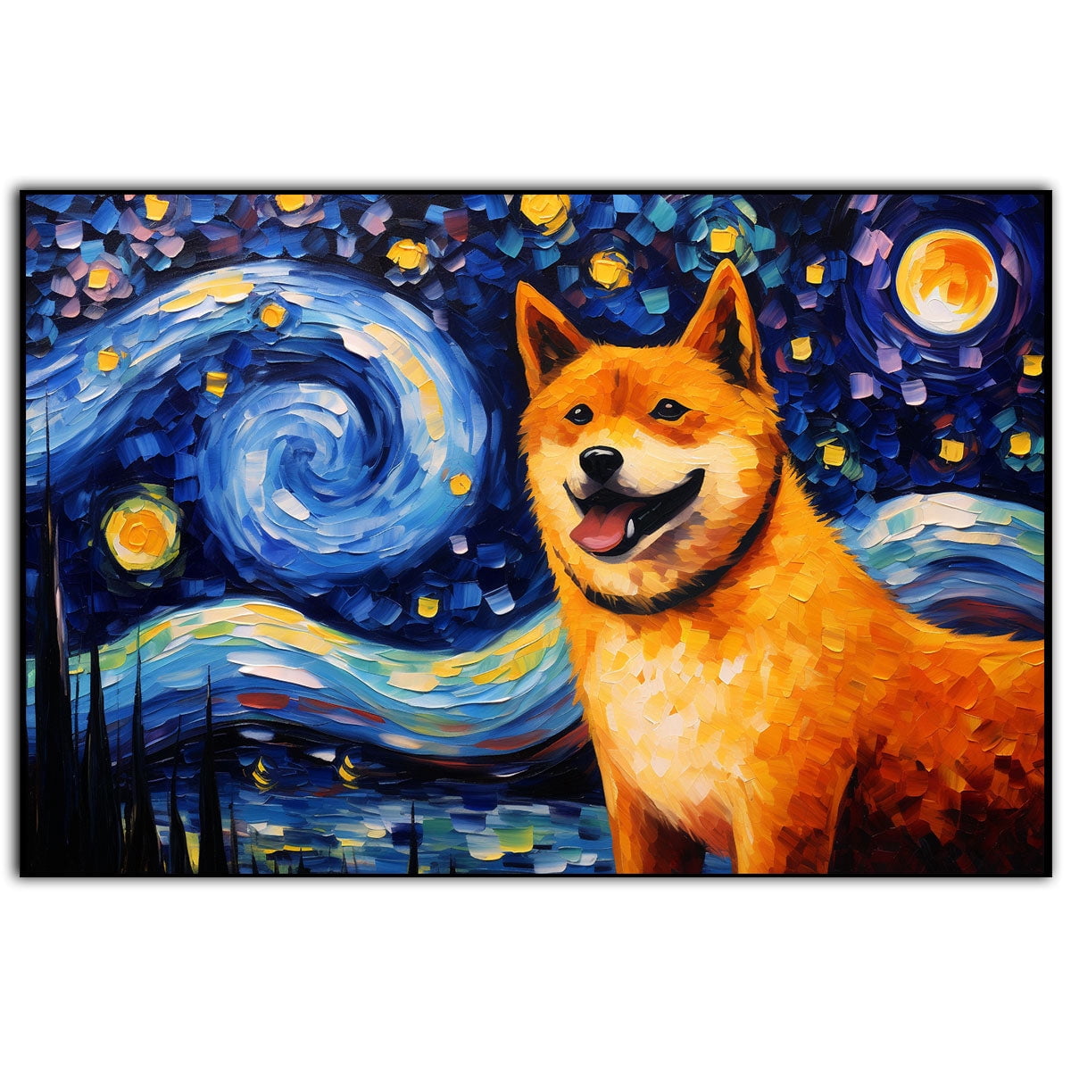 Shiba Inu Dog Canvas Prints of Starry Night Paintings Reproduction Post ...