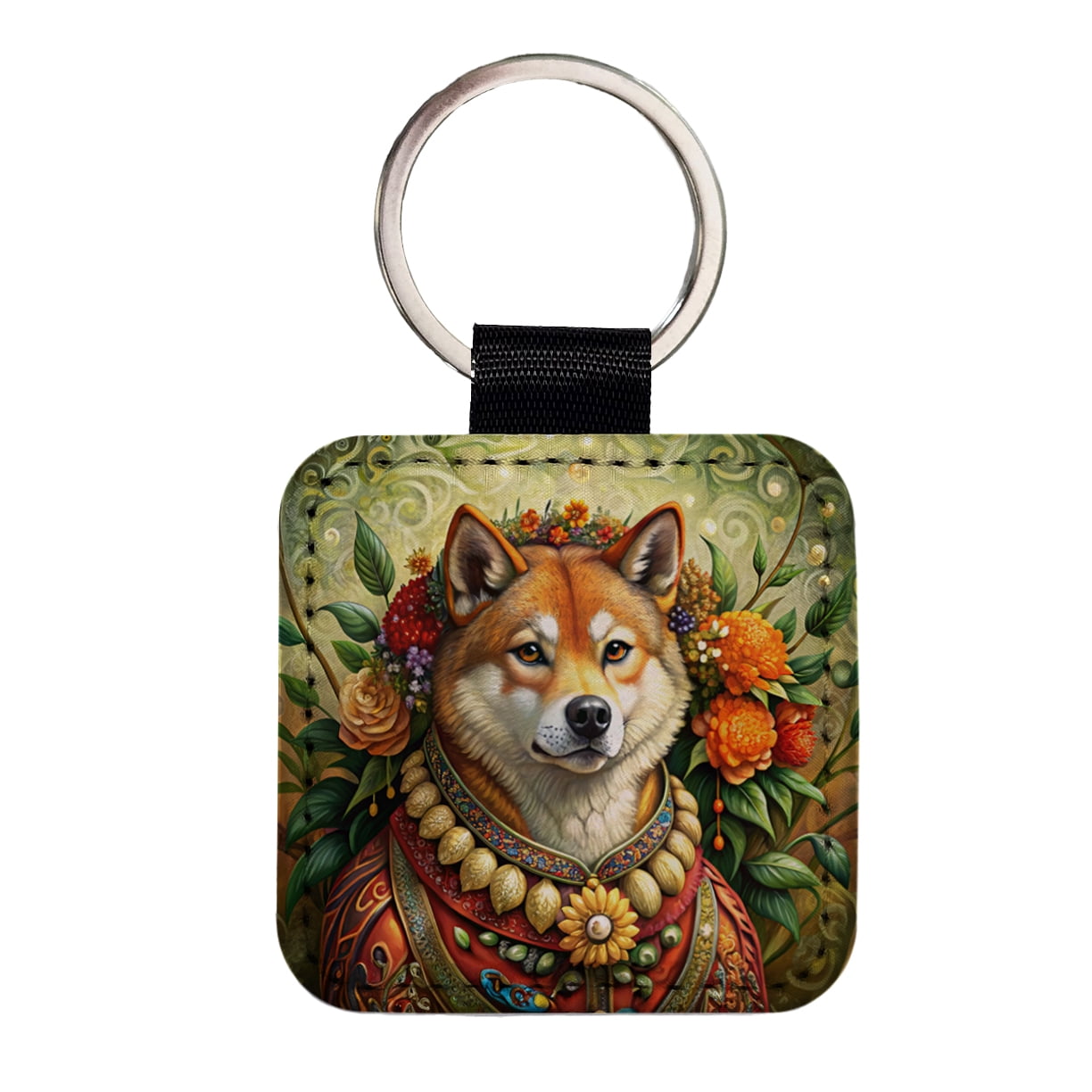 Shiba Inu Dog French Bohemian Art Faux Leather Square Keychain ...