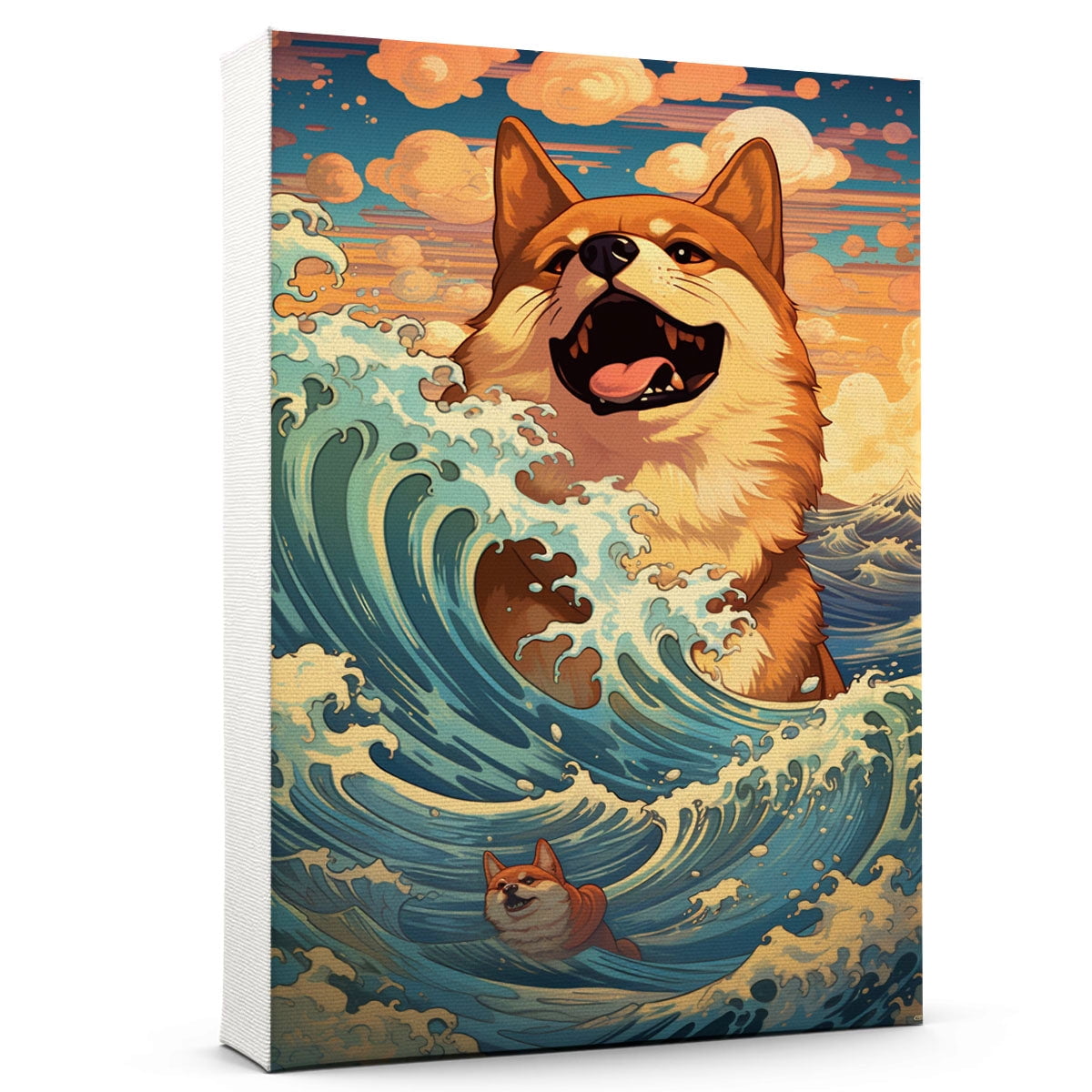 Shiba Inu Dog With Great Wave Japanese Wall Art poster paintings for ...