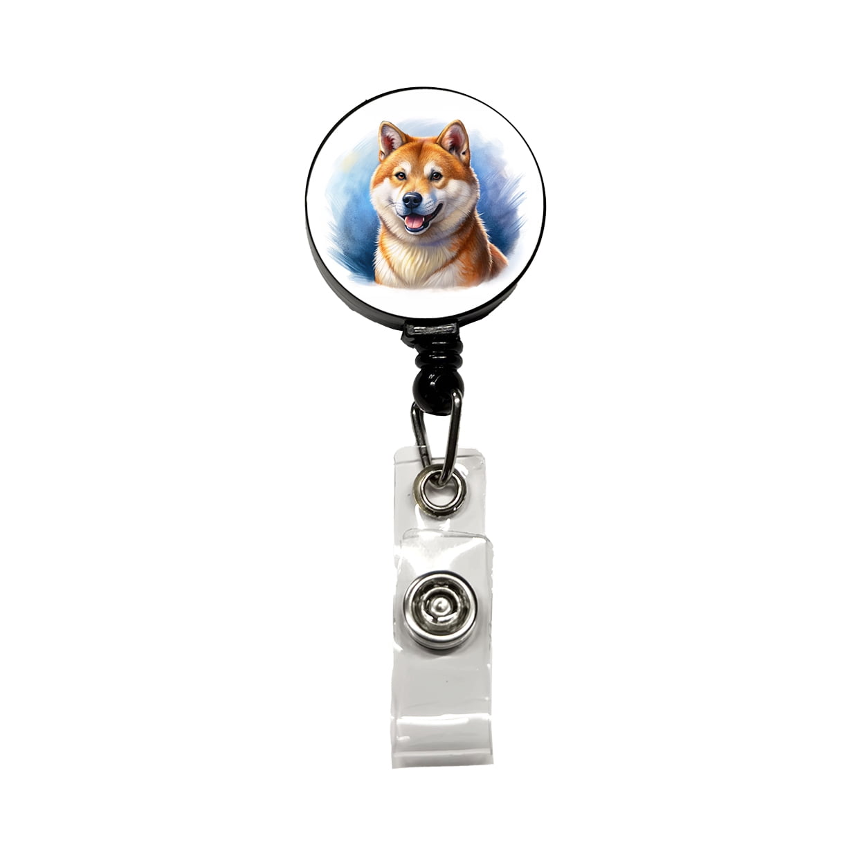 Shiba Inu Dog Illustration Retractable Reel ID Badge Key Card Name Tag ...