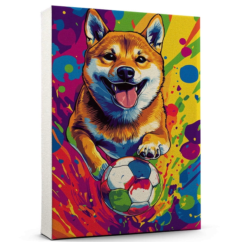 Shiba Inu Dog Playing Soccer Stretched Canvas Size 8x12 – Vintage Style ...