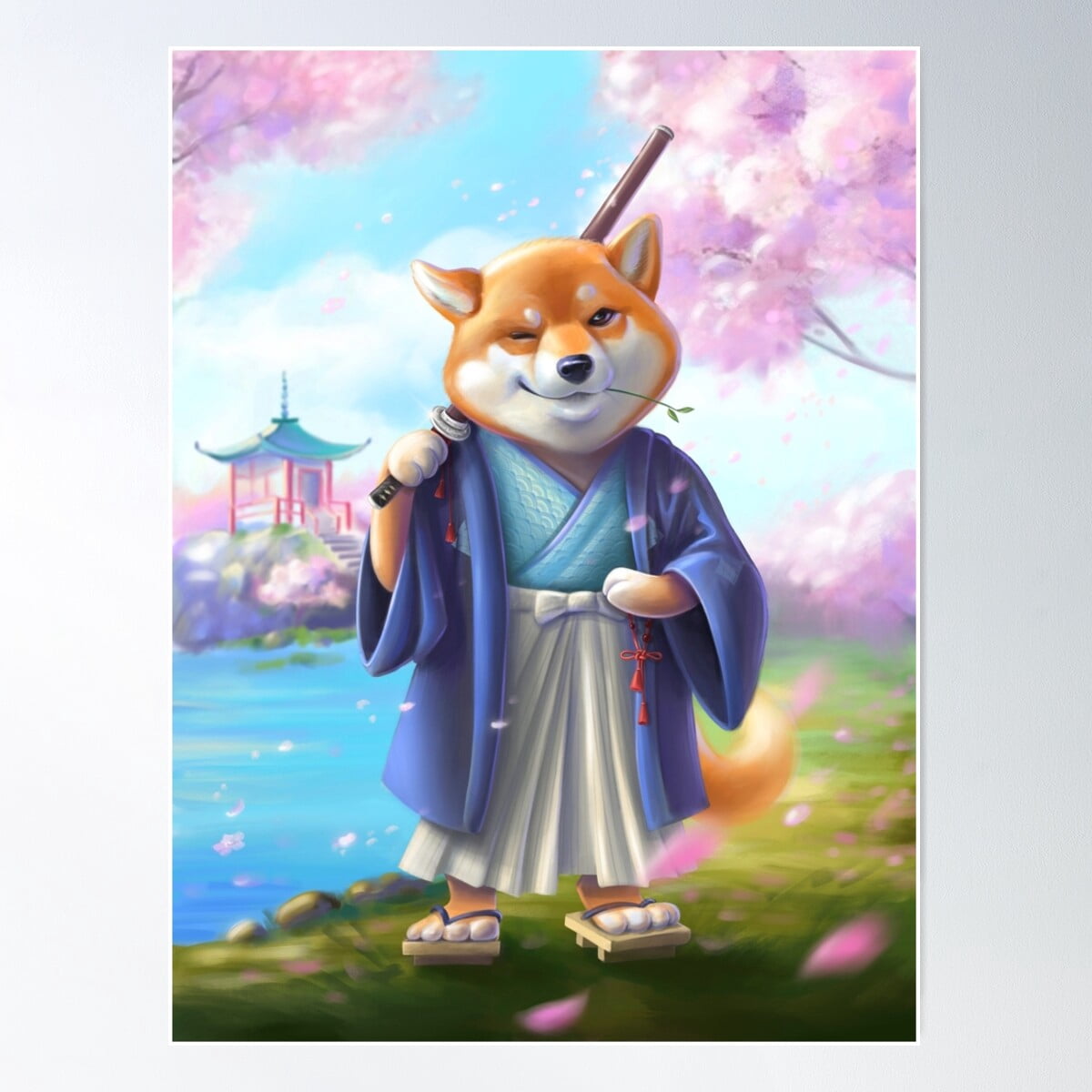 Shiba Inu Dog Samurai Winking Poster Wall Art, Modern Wall Decor For ...