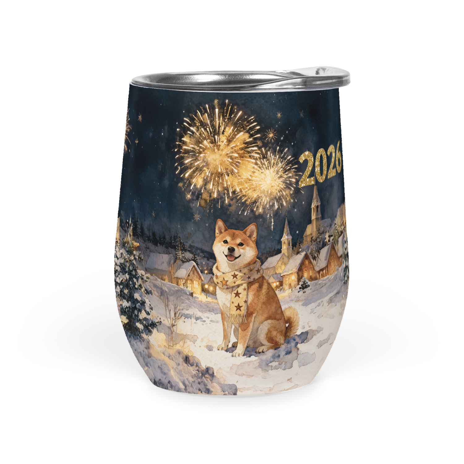 Shiba Inu Happy New Year 2026 with Fireworks on New Year's Eve 12oz ...
