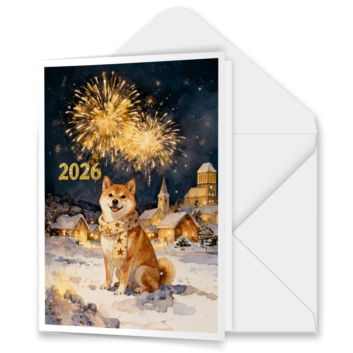 Shiba Inu Happy New Year 2026 with Fireworks on New Year's Eve 5x7in ...