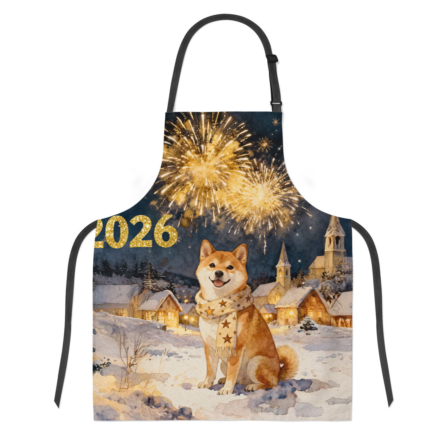 Shiba Inu Happy New Year 2026 with Fireworks on New Year's Eve Apron ...