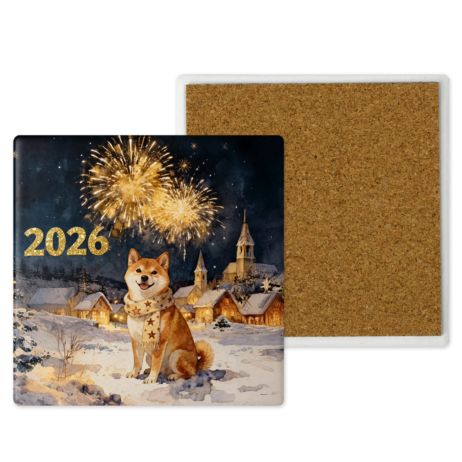 Shiba Inu Happy New Year 2026 with Fireworks on New Year's Eve Set of 4 ...
