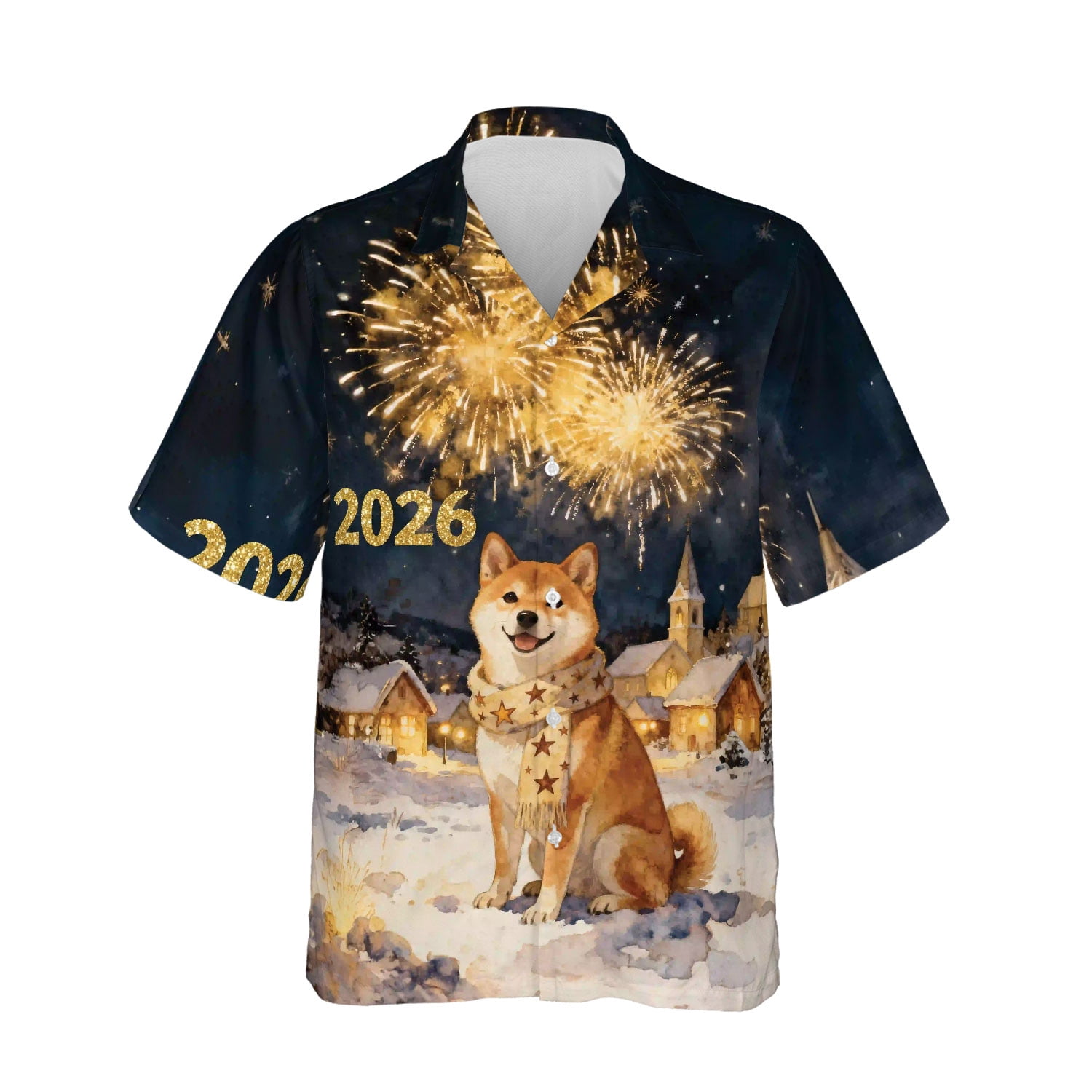Shiba Inu Happy New Year 2026 with Fireworks on New Year's Eve Hawaiian ...