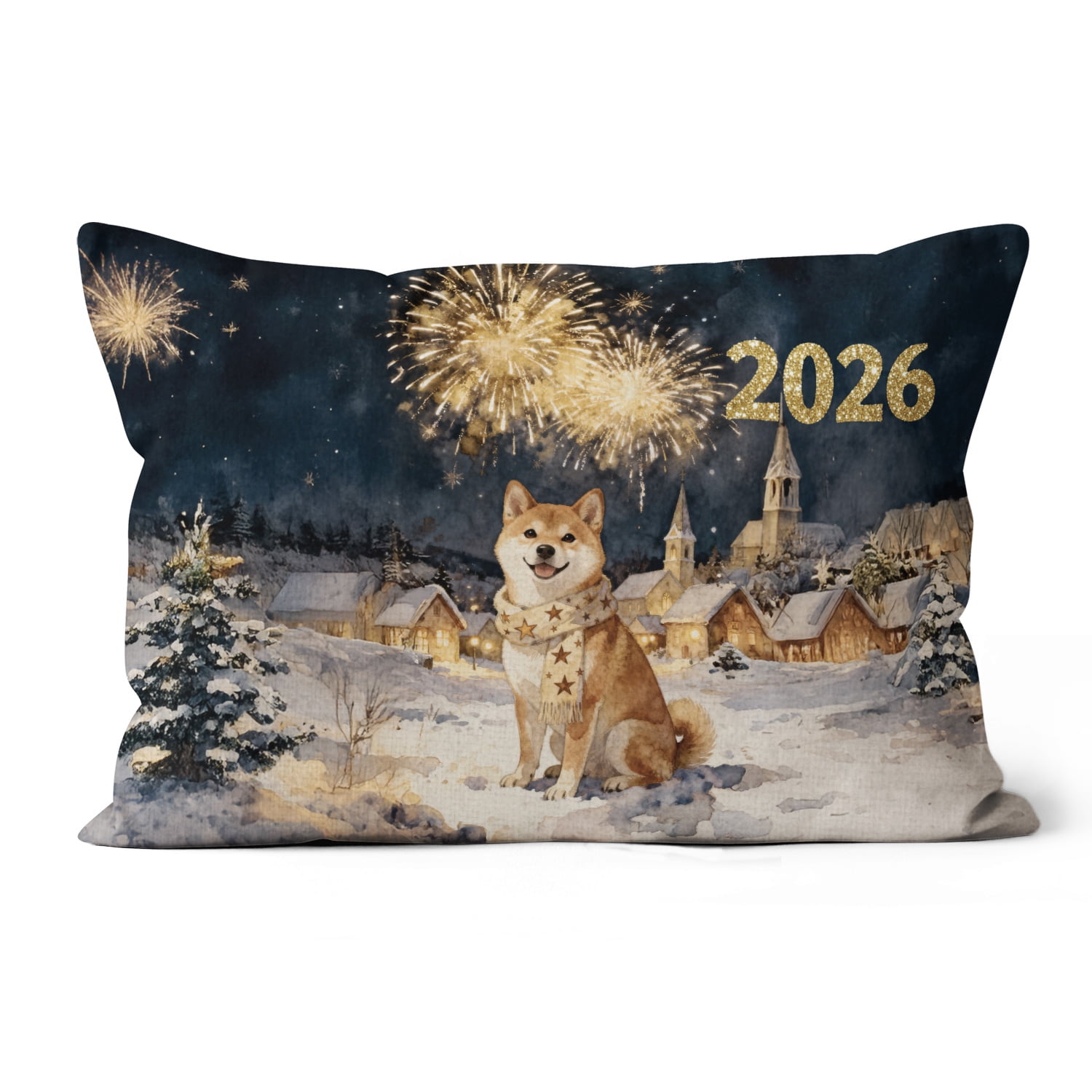 Shiba Inu Happy New Year 2026 with Fireworks on New Year's Eve Pillow ...