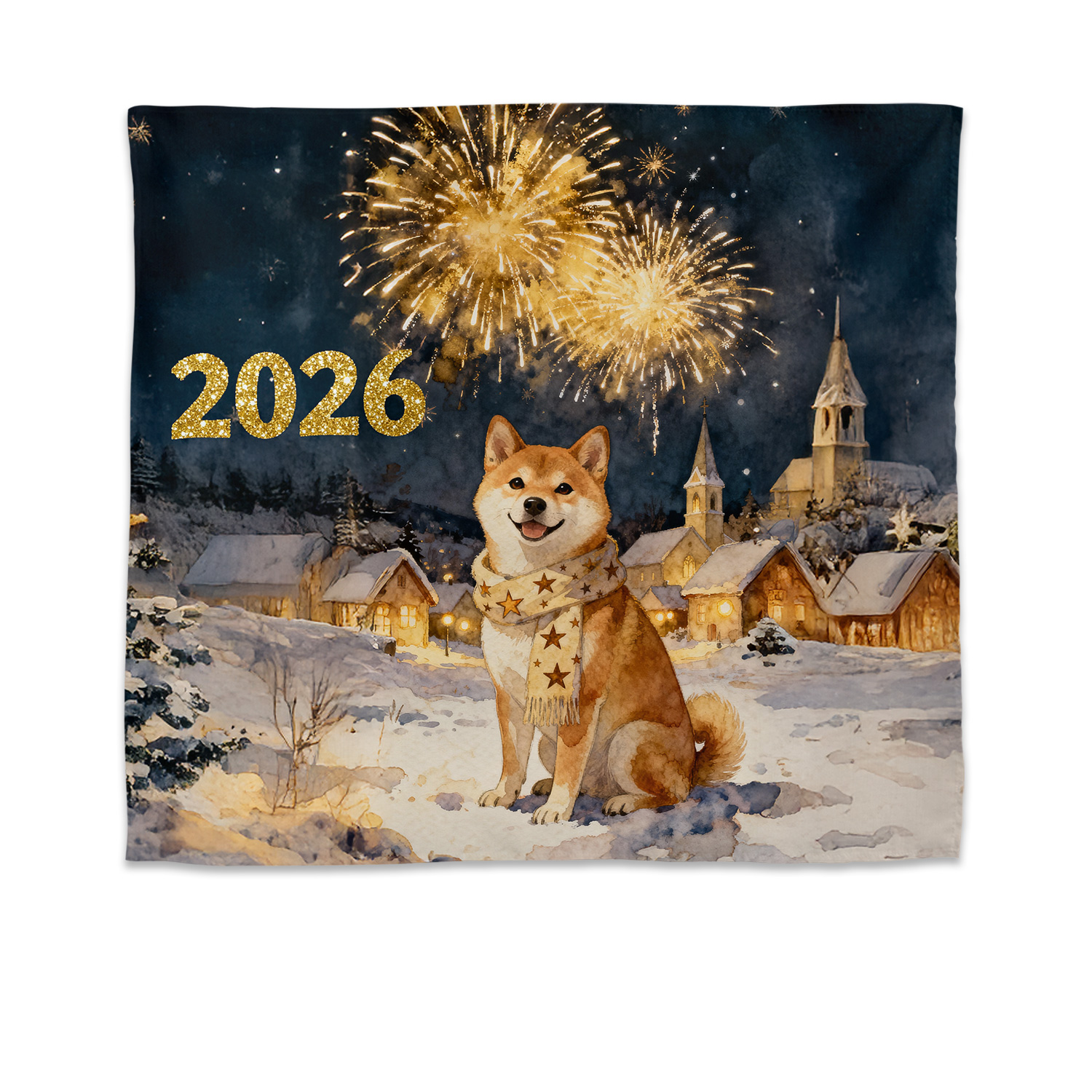 Shiba Inu Happy New Year 2026 with Fireworks on New Year's Eve Tapestry ...
