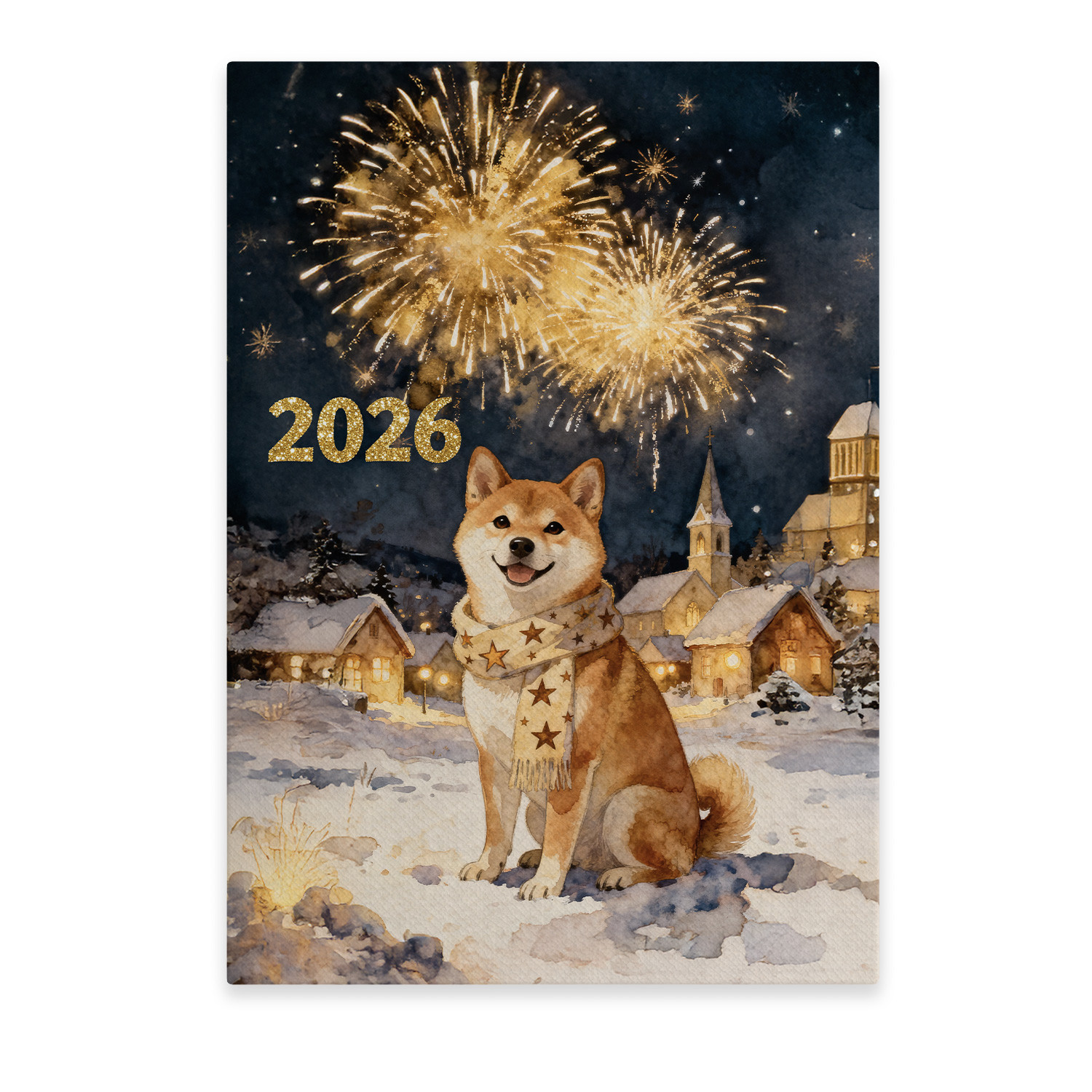 Shiba Inu Happy New Year 2026 with Fireworks on New Year's Eve Vertical ...