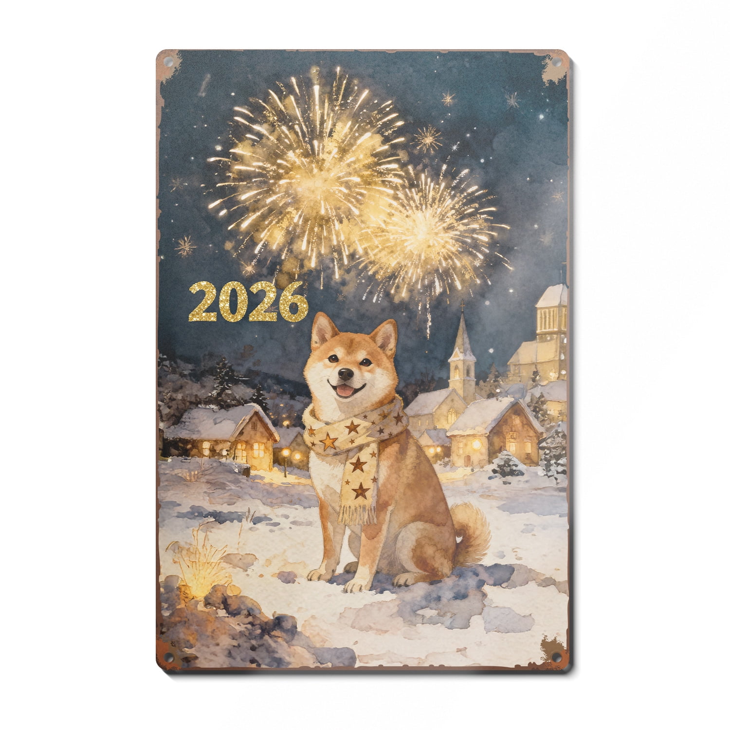 Shiba Inu Happy New Year 2026 with Fireworks on New Year's Eve Vertical ...