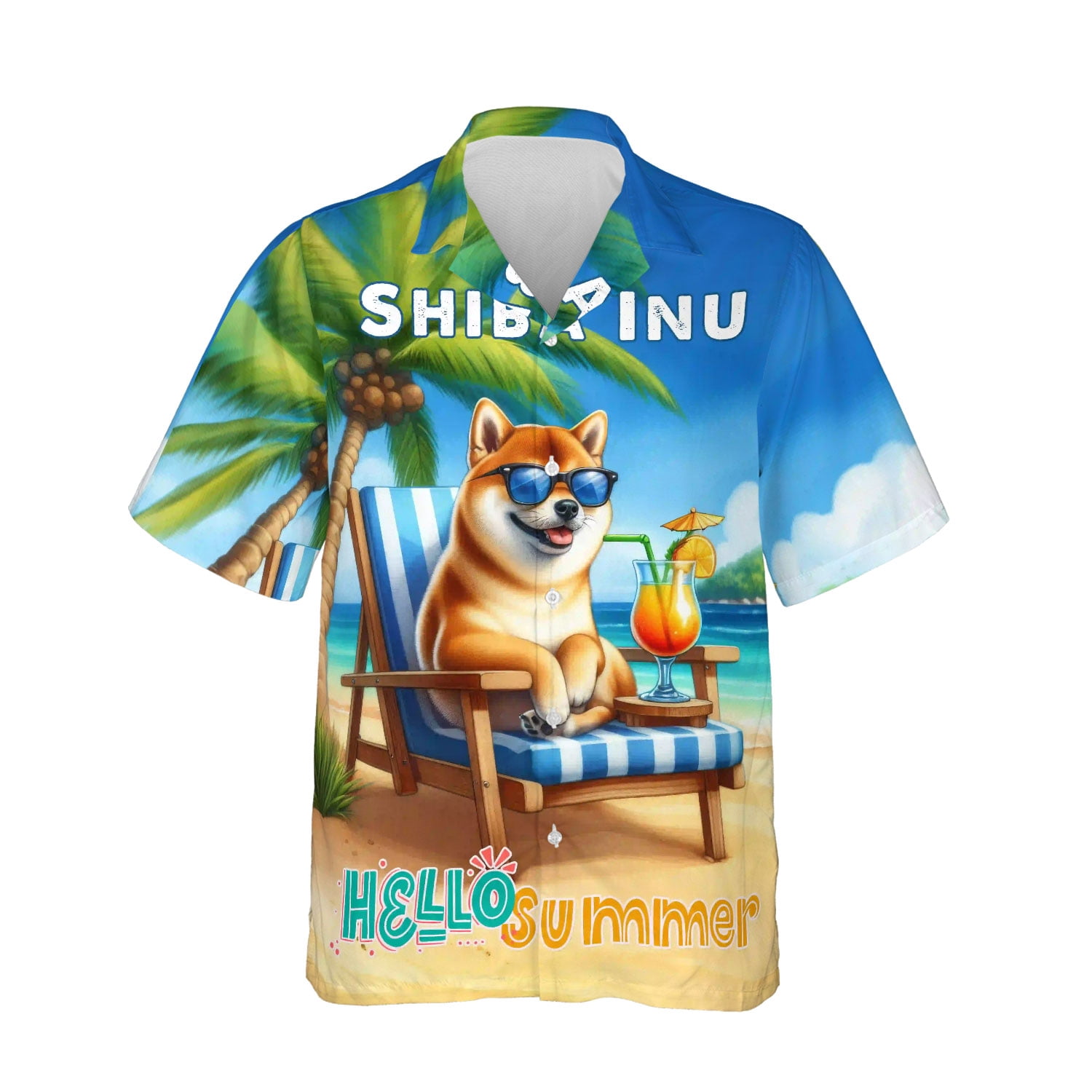 Shiba Inu Hello Summer Beach Theme with Sunglasses and Tropical ...