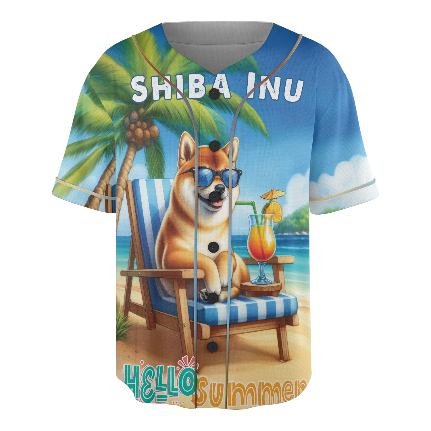 Shiba Inu Hello Summer Beach Theme with Sunglasses and Tropical ...