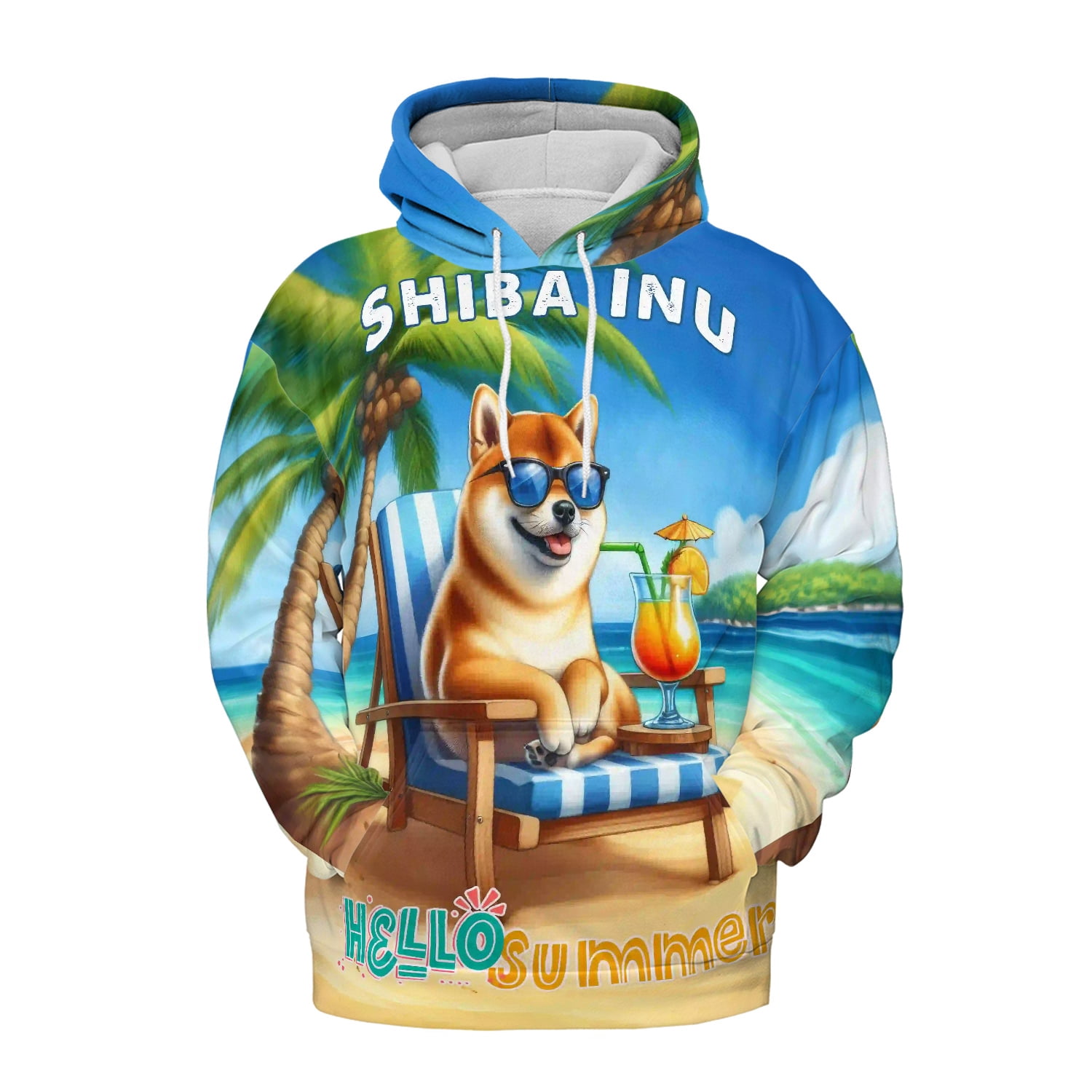 Shiba Inu Hello Summer Beach Theme with Sunglasses and Tropical ...